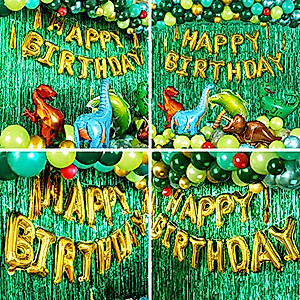 Partyville (US BASED COMPANY) Dinosaur Party Decorations With Balloons Arch Garland Kit - HAPPY BIRTHDAY And Dinosaur Balloons With Balloon Pump, Dino Themed Kid's Party Decor - Shimmer Backdrop