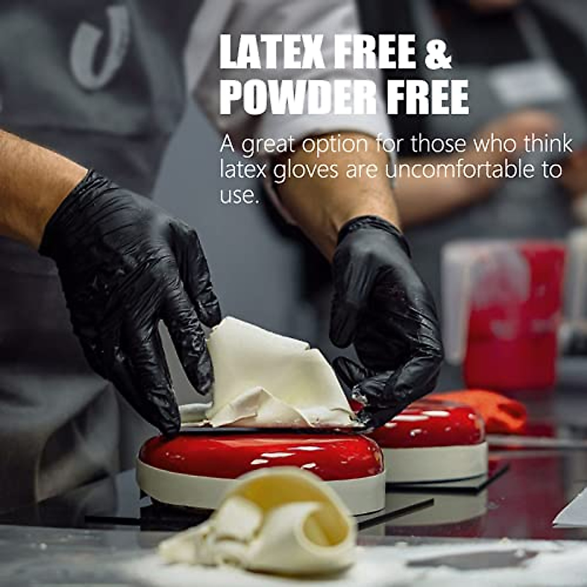 Amozife Disposable Nitrile Exam Gloves, 100 Pack X-Large Latex Free Non Sterile Black Glove for Medical, Cooking, Food Prep, Cleaning