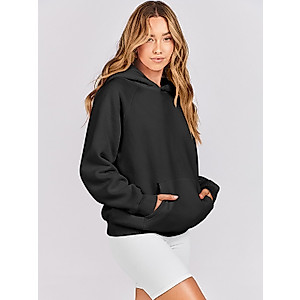 ANRABESS Women Hoodies Oversized Fleece Long Sleeve Comfy Casual Basic Pullover Sweatshirts 2025 Fall Outfits Sweater Black Medium