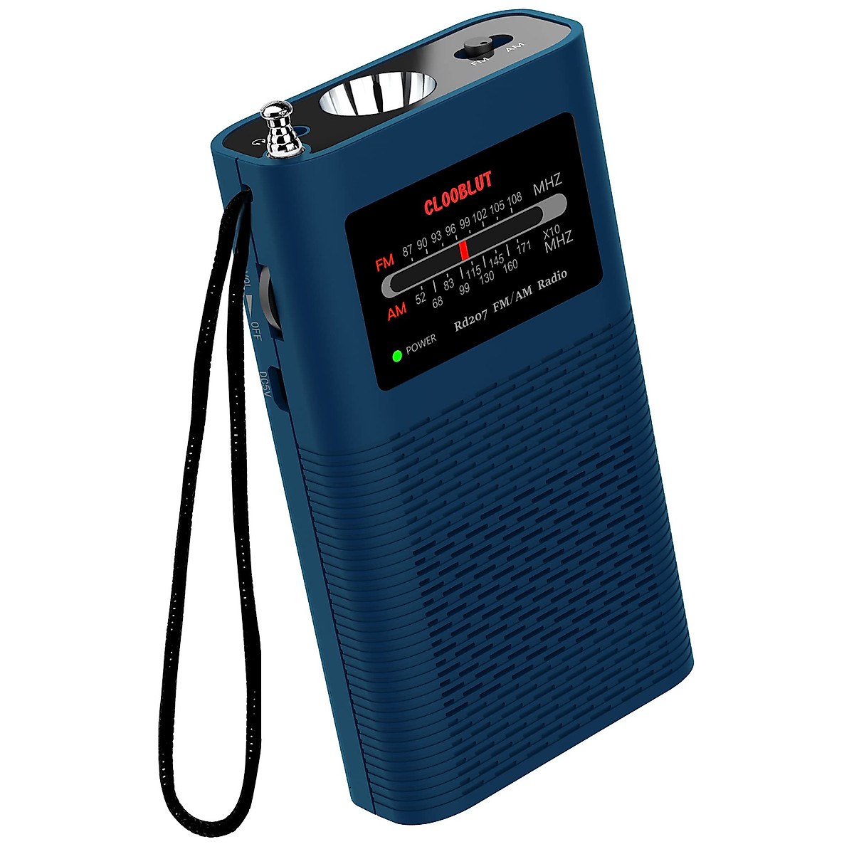 Portable Pocket AM FM Transistor Radio Powerful Flashlight Powered by 1500mah Battery (Included),Ultra-Long Antenna Best Reception Best Sound Quality (Blue)