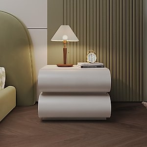 HIMAmonkey Nightstand with 2 Drawer, Bedside Table with Microfibre Leather, Fashion Night Stand for Bedroom, No Assembly Required-White
