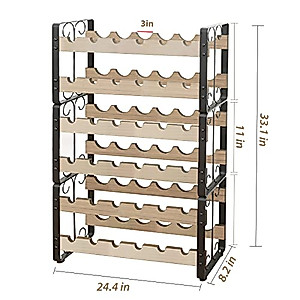 36 Bottles Wine Rack Freestanding Floor, 6-Tier Display Wine Bottle Holder Stand with Pine Shelf, Wobble-Free Wine Storage Rack for Pantry Organizer, Kitchen Bar, Countertop, Dinning Room, Natural