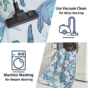 Tritard Coastal Sea Turtles Area Rugs Beach Themed Nautical Non Slip Area Rugs Stain Resistant Washable Accent Rugs Non Shedding Floor Carpet for Living Room Bedroom, Teal, 8x10 Feet