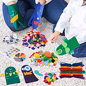 12 Pieces DIY Hand Puppets Making Kit Felt Sock Creative Art Craft Making Your Own Puppets Colorful Pompoms Wiggle Googly Eyes Storytelling Role Play Party Supplies