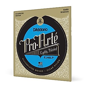 D'Addario Guitar Strings - Pro-Arte Classical Guitar Strings - EJ46LP - Nylon Guitar Strings - Silver Plated Wrap, Composite Core, Clear Nylon Trebles - Lightly Polished, Hard Tension