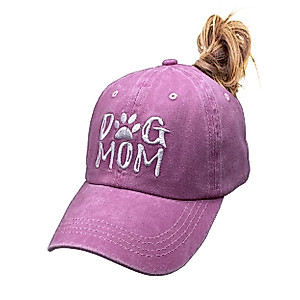 MANMESH HATT Dog Mom Ponytail Baseball Cap Messy Bun Vintage Washed Distressed Twill Plain Hat for Women (Pink, One Size)