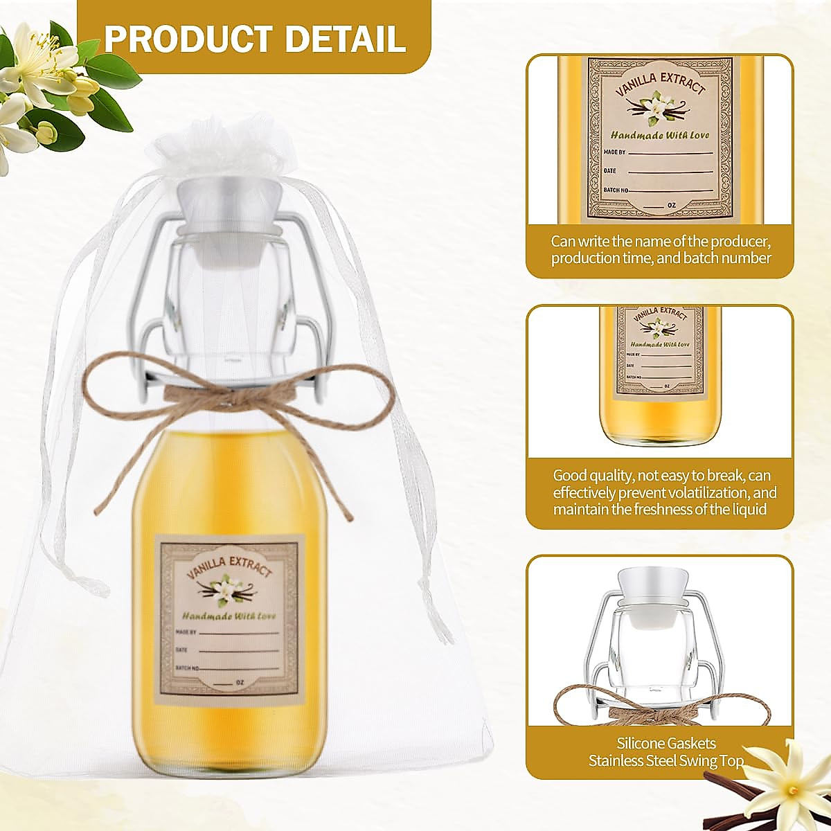 zjdbset 20Pcs 4 oz Swing Top Glass Bottles for Vanilla Extract Homemade,Flip Top Glass Bottles for Glass Food Storage Canister for Hot Sauce Beans