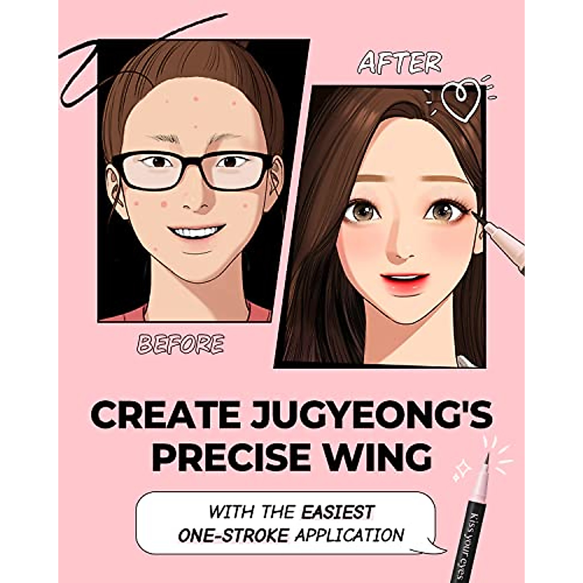 AMTS x True Beauty Edition Waterproof Liquid Natural Black Eyeliner | Kiss Your Eyes K-Beauty | Micro Thin Tip, All-Day Wear, Sweat-proof, Easy Glide, Fast Drying, Long Lasting