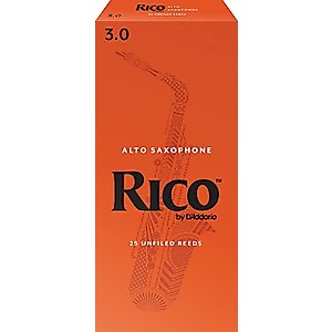D’Addario Woodwinds - Rico Alto Sax Reeds - Reeds for Alto Saxophone - Alto Saxophone Reeds Crafted for Beginners, Students, Educators - Strength 3.0, 25-Pack