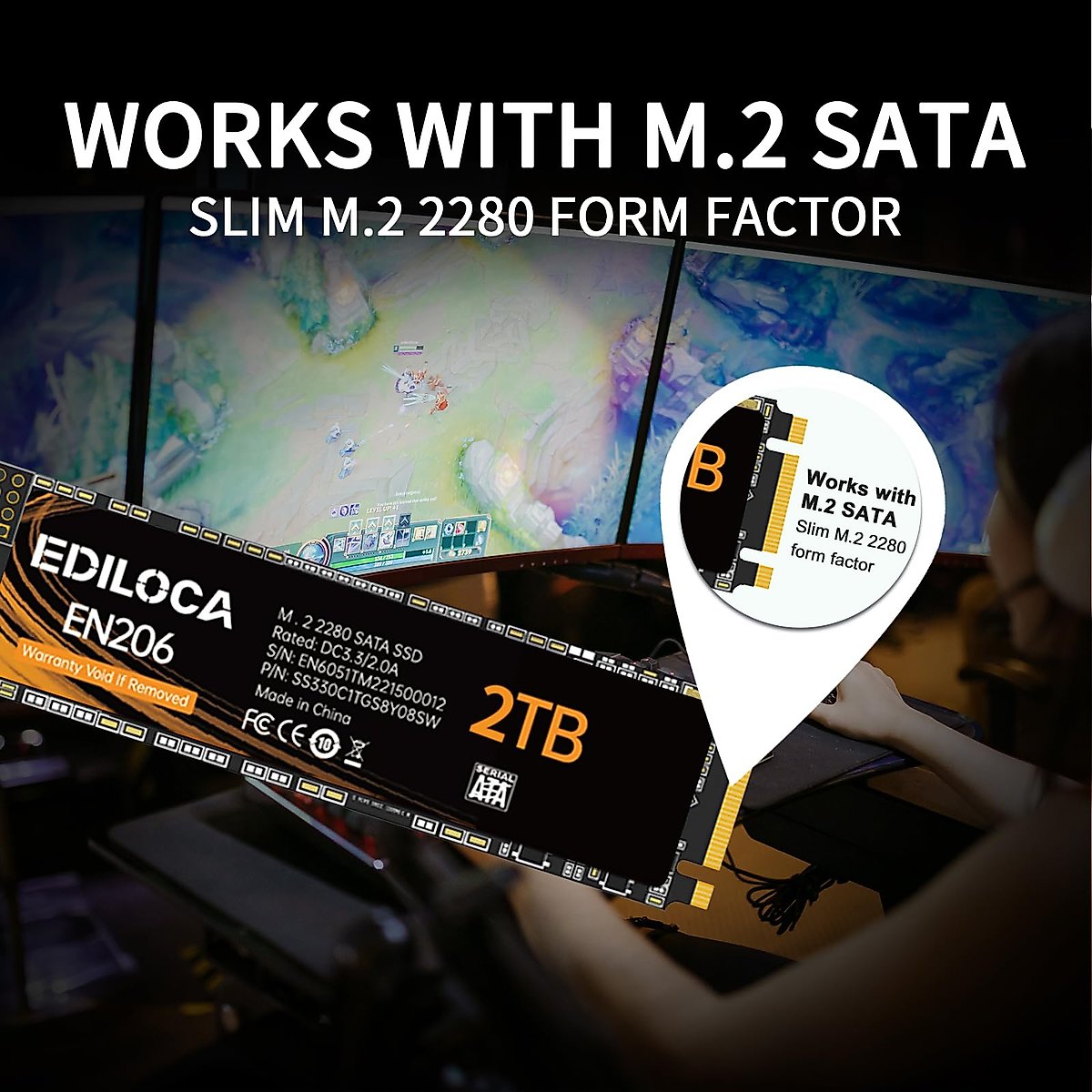Ediloca EN206 2TB SSD M.2 SATA 3D NAND TLC, M.2 2280 SATA III 6Gb/s SSD Internal Hard Drive, Read/Write Speed up to 550/480 MB/s, Compatible with Ultrabooks, Tablet Computers and Mini PCs