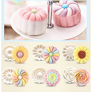 LIUSM Mid-Autumn Festival DIY Hand-Pressure Moon Cake Mould，50g Moon Cake Mold Set(1 Mold 6 Stamps)