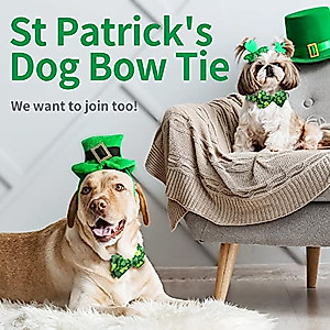St. Patrick's Dog Bow Tie Collar, Epesiri Green Dog Collar Bow Tie with Cotton, Adjustable Four Leaf Clovers Dog Neck Bowtie, St Patrick's Day Holiday Soft Collar for Dogs Cat Small Medium Large Gift