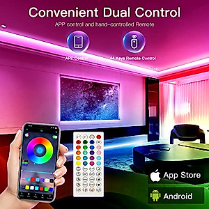 ZXMEAN Led Lights for Bedroom 50ft LED Strip Lights Music Sync Color Changing with Remote and App Control RGB LED Strip, LED Lights for Room Decor Home Party Decoration (2 Rolls of 25ft)
