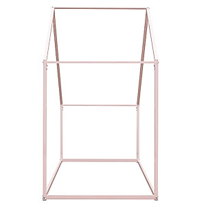 Montessori Floor Bed with Roof, Heavy Duty Metal Floor Bed/Montessori Bed with Playhouse Design, Twin Floor Bed for Kids, Girls, Boys(Not Include Slats), Pink Floor Bed Twin Size