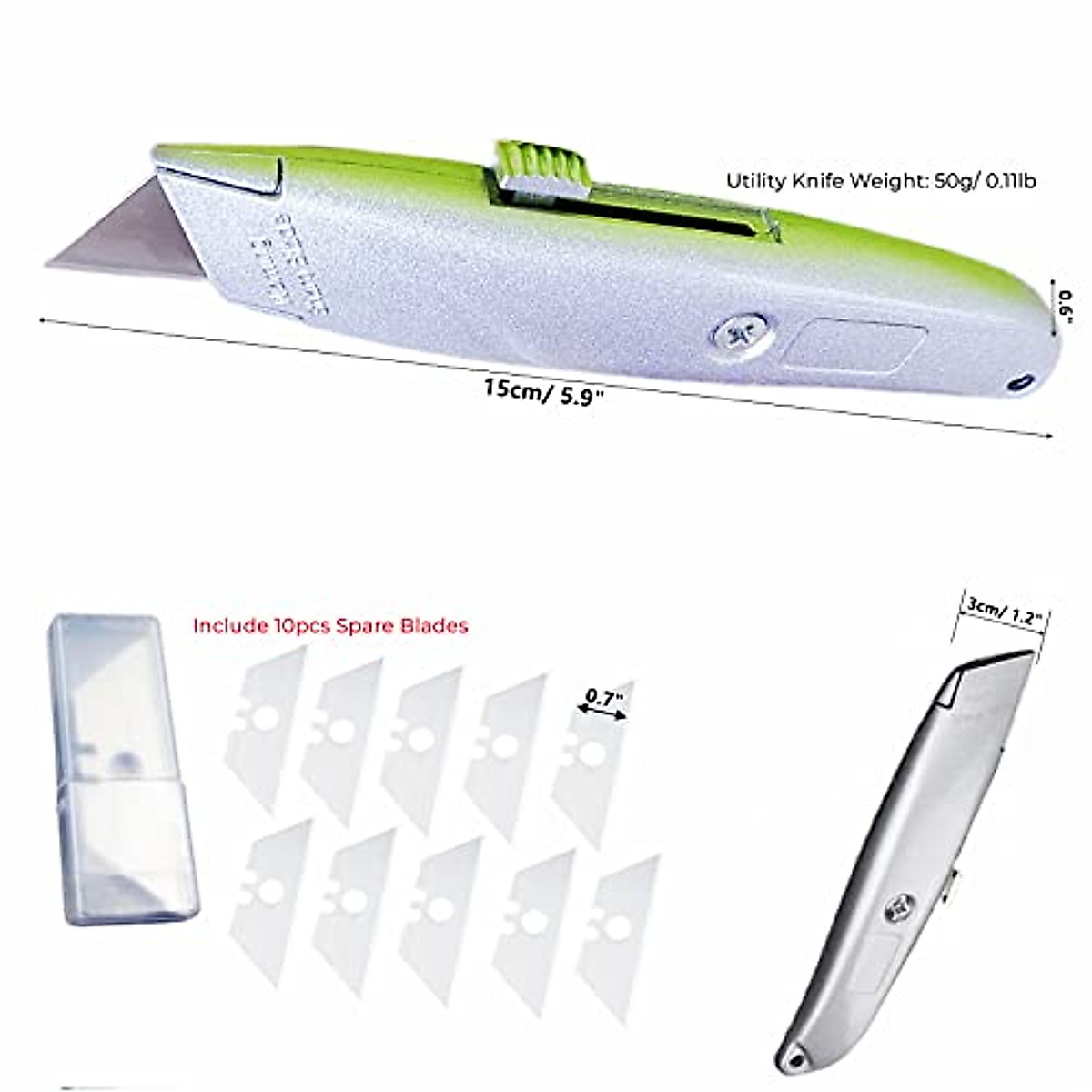 Box Cutter Retractable Heavy Duty, 2 Pack Utility Knife Set for Boxes, Wallpaper, Plastic, Cardboard etc. (Include 10pcs Extra Blades)