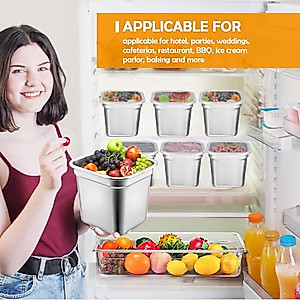 Suttmin 8 Pcs Hotel Pan 1/6 Size Steam Table Pan with PP Plastic Lid Stainless Steel Food Containers with Lids Restaurant Pans Food Prep Pan Anti Clogging Steamer for Buffet Party(6" Deep)