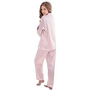 TONY & CANDICE Women's Classic Satin Pajama Set Sleepwear Loungewear (Large, Light Pink)
