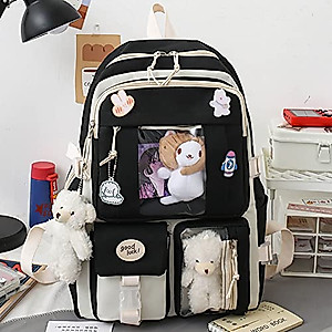 FORTEXO Kawaii Backpack with Kawaii Pendants and Pins Accessories 5Pcs Set Cute Kawaii Rucksack for Women Cute Aesthetic Backpack