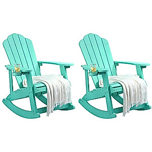YITAHOME Outdoor Rocking Adirondack Chair Set of 2, Heavy Duty Plastic Rocking Chairs with Rotatable Cup Holder, Oversized Rocker Chair for Garden Lawn Yard Patio Deck Pool Porch Beach Fire Pit
