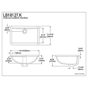 Elements of Design Kingston Brass LB18127 Fauceture Courtyard Undermount Bathroom Sink with Overflow, 18.25 x 11.94 x 6.88, White