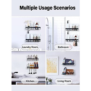 Shower Caddy Shelf Basket with 4 Hooks,Adhesive Shower Shelf for Inside Shower,2 Pack Bathroom Shower Organizer for Tile Walls,No Drilling Rustproof Shower Rack for Bathroom Toilet Kitchen
