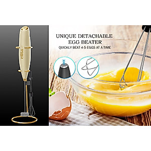 ELITAPRO ULTRA-HIGH-SPEED 19,000 RPM, Milk Frother DOUBLE WHISK, Unique Detachable EGG BEATER and STAND For quick preparation (Ivory/Gold)