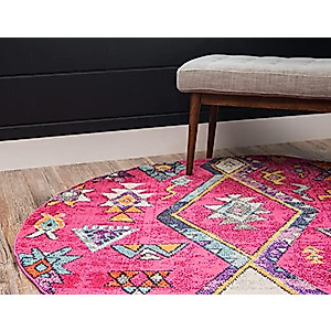 Unique Loom Sedona Collection Distressed, Southwestern, Over-Dyed, Tribal, Abstract Area Rug, 3 ft 3 in x 3 ft 3 in, Pink/Beige