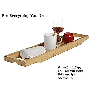 uxcell Bamboo Bathtub Tray, Bathroom Caddy Organizer, Non Slip Bath Serving Table Tray, with Phone/Book/Glass/Holders for Bath