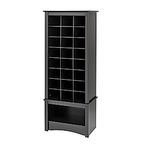 Prepac 24 pair Shoe Storage Rack with bottom shelf, Black
