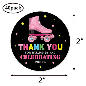 Roller skating Thank You Stickers, 2 Inch Baby Shower Birthday Party Favor Labels 40-Pack
