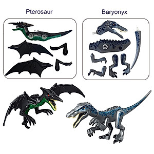Adove 2 Pack Dinosaur Building Blocks Toys, 11 Inch Jurassic Animal Take Apart Dino Kids, Dinosaur Sticker Included (Baryonyx & Pterodactyl)