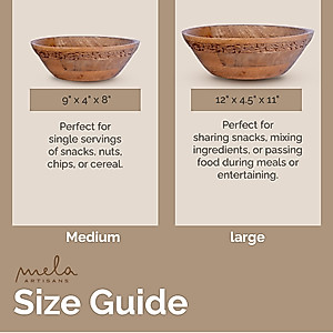 Jasmine Large Wooden Bowl (Medium Burnt, 12 x 4.5 x 11) – Mango Wood Decorative Bowl for Veggies, Fruits, & More – Handmade Wooden Serving Bowl w/ 3 Felt Pads - Modern Rustic Home Decorations