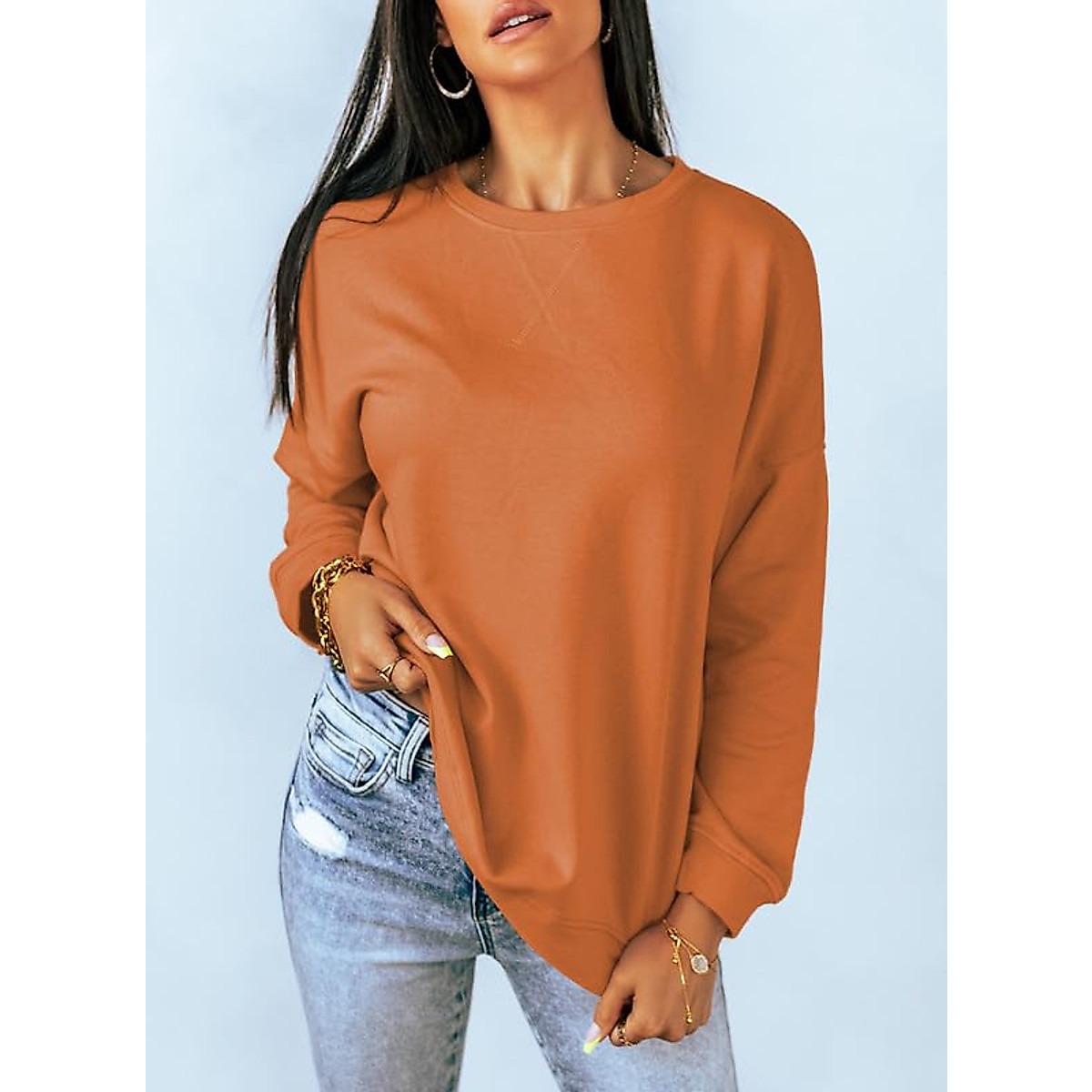 Dokotoo Long Sleeve Crewneck Halloween Sweatshirt with Side Split - Loose Fit Solid Pullover Tunic for Women