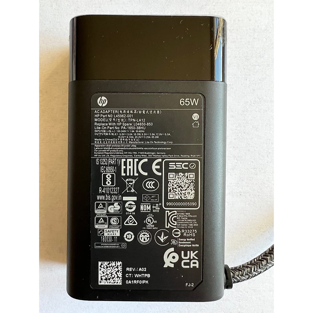 New Replacement HP 65W USB C AC Adapter for HP Spectre 13 x360 2019 13-AP Folio 13-ak0000 Elite x2 1013 G3, Comaptible P/N: L04540-001, L04650-850, PA-1650-38HT, TPN-LA12