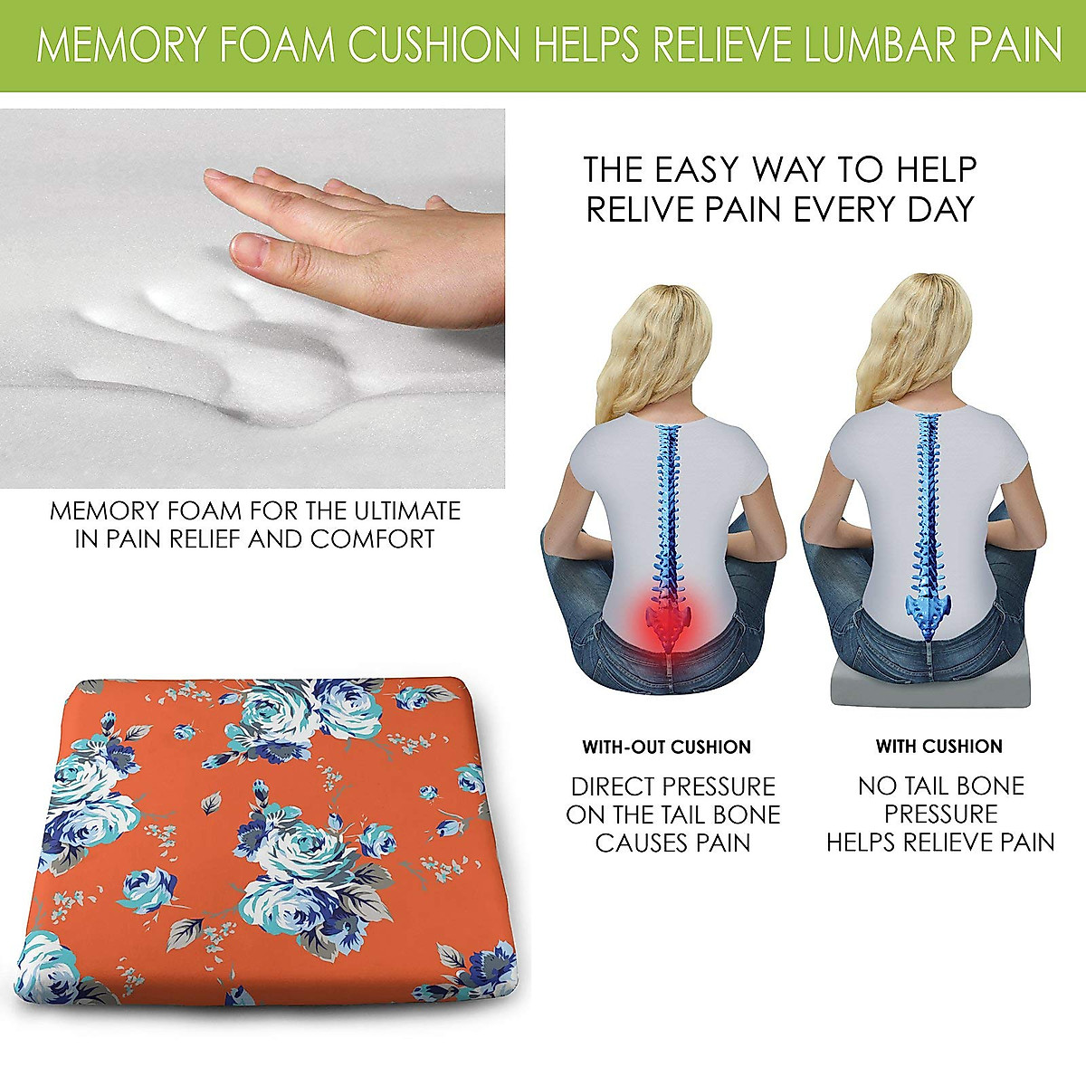 NiYoung Excellent Support & Comfort Memory Foam Seat Cushion Soft Cool Cushion, Enhanced Office Chair Wheelchair Car Seat Cushion for Back Hip Pain Relief - Indiana Western Southwest Mesas