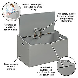 Lift Top Bench Seat Wooden Toy Box with Safety Hinge
