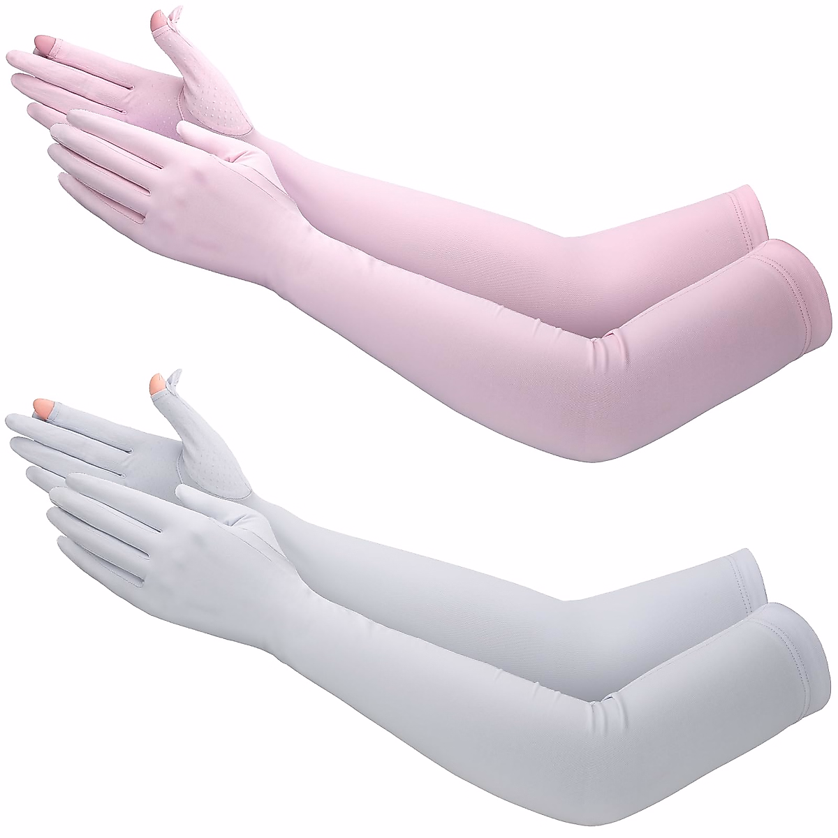 Jecery 2 Pairs UV Long Sun Gloves Women's Sunblock Driving Gloves Non Slip Full Finger Arm Sun Protective for Outdoor Sports (Gray, Purple)