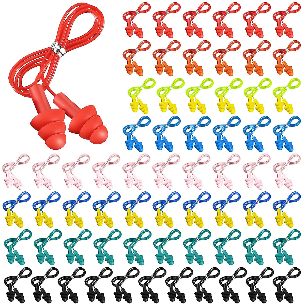 Xuhal 200 Pairs Corded Ear Plugs Bulk Silicone Earplugs Noise Reduction Ear Plugs with String Hearing Protection Reusable Ear Plugs for Kids Adults Sleeping Swimming Noise Canceling