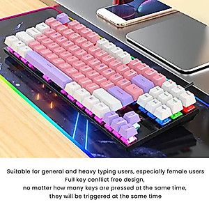 Acogedor Red Switch Mechanical Keyboard, 26 RGB Backlit 87 Keys Mechanical Gaming Keyboard Ergonomic Computer Keyboard with USB Interface (Pink)