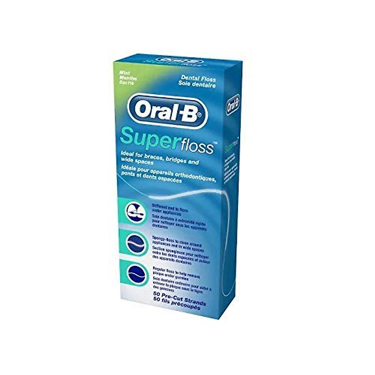 Oral-B Super Floss Mint Dental Floss for Braces Bridges - 50 Strips (Pack of 6)