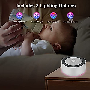 White Noise Machine with 30 High Fidelity Soundtracks, 7 Colors Night Lights, Full Touch Metal Grille and Buttons, Timer and Memory Features, Plug in, Sound Machine for Baby, Adults