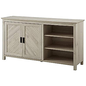 Walker Edison Modern Wood Grooved Buffet Sideboard with Open Storage-Entryway Serving Storage Cabinet Doors-Dining Room Console, 58 Inch, Birch