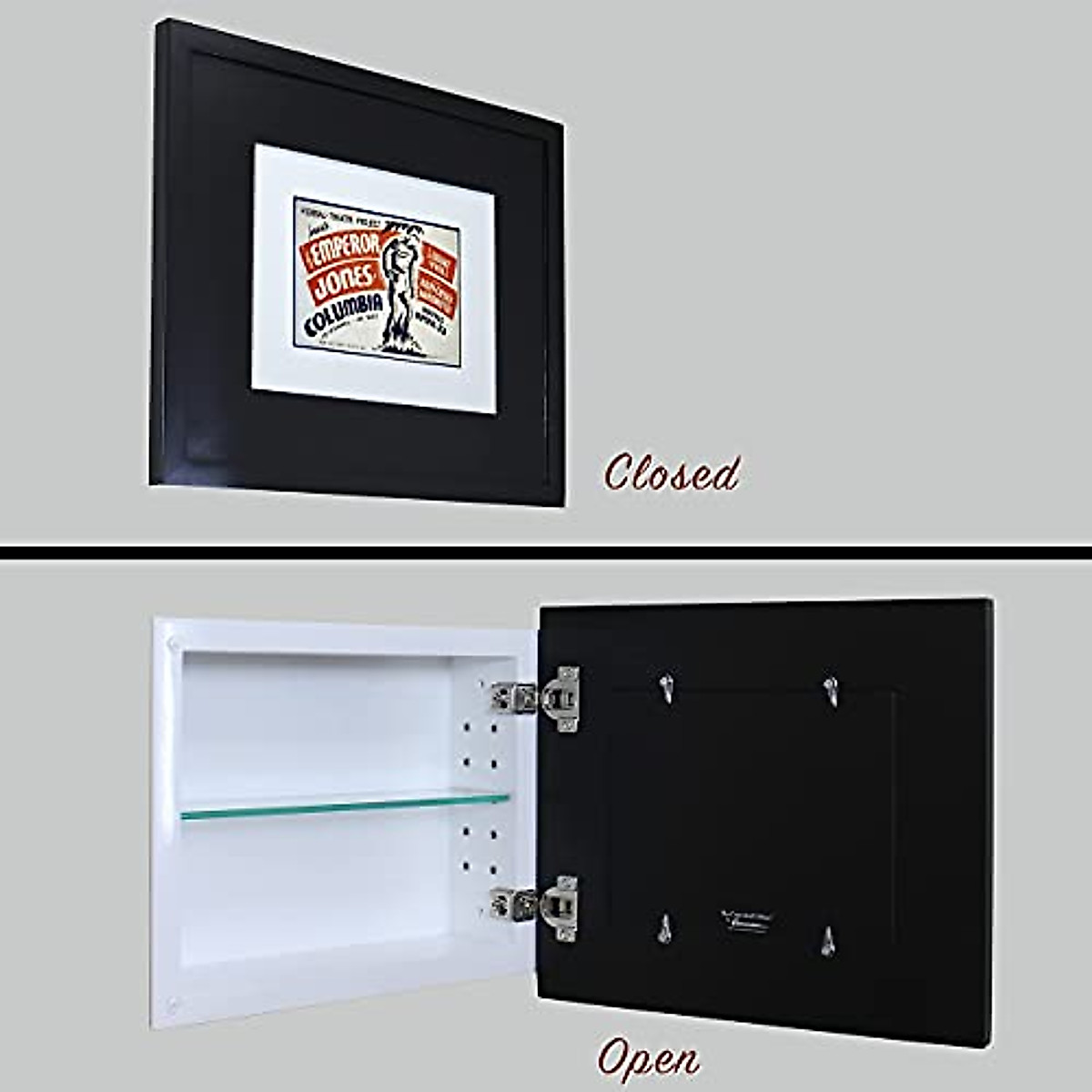 Fox Hollow Furnishings Landscape Recessed Picture Frame Medicine Cabinet (14" W x 11" H) - Black