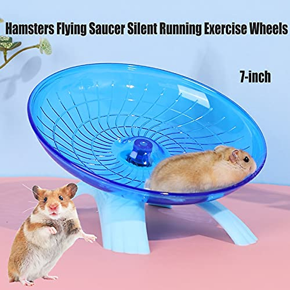 Hamiledyi Hamsters Flying Saucer Silent Running Exercise Wheels 10 Pcs Wooden Rainbow Gerbil House with Seesaw Small Animal Chew Toys for Teeth Care Molar Grass Cake Sweet Bamboo Snacks for Dwarf Mice