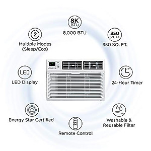 TCL 8W3ER1-A Home Series Window Air Conditioner, 8,000 BTU, White