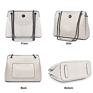 FOXLOVER Leather Tote Handbags for Women, Cowhide Leather Ladies Fashion Top-handle Bags Womens Shoulder Purses and Handbags (Black)