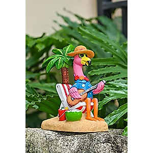 TERESA'S COLLECTIONS Flamingo Garden Statues with Outdoor Solar Lights for Yard,Hawaii Beach Flamingo Yard Art,Tropical Resin Sculptures Figurines for Patio Lawn Decorations,Gift,7.3"