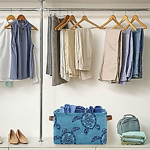ALAZA Tribal Sea Turtle Blue Foldable Storage Box Storage Basket Organizer Bins with Handles for Shelf Closet Living Room Bedroom Home Office 1 Pack