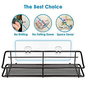 Nieifi Shower Caddy Basket with Hooks Soap Dish Holder Shelf for Shampoo Conditioner Bathroom Kitchen Storage Organizer SUS304 Stainless Steel Adhesive No Drilling - 3 Pack Black