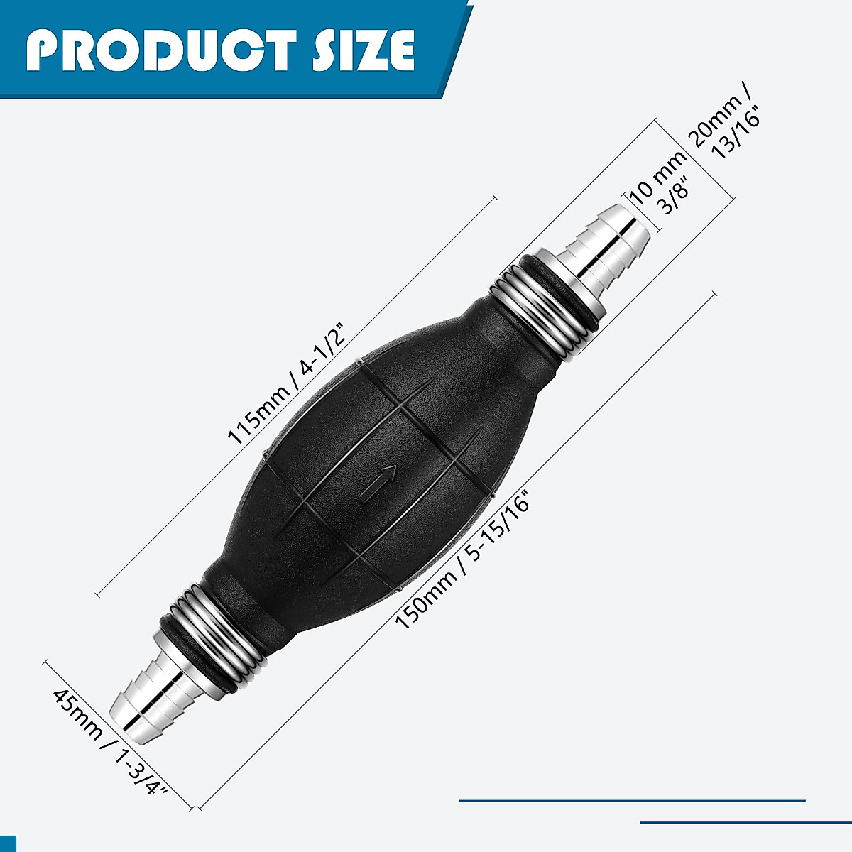4 Pieces Black Primer Bulb Rubber Fuel Pump Transfer Vacuum Fuel Primer Bulb Marine Gas Siphon Hand Pump Outboard Fuel Line for Petrol Marine Boat Accessories (3/8 10mm)